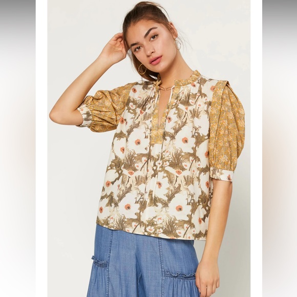 Current Air | Tops | Current Air Los Angeles Floral Tie Neck Mixed ...